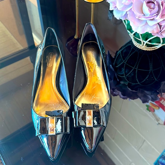 Coach | Shoes | Coach Womens Mandy Black Patent Leather Pointed Toe Bow ...